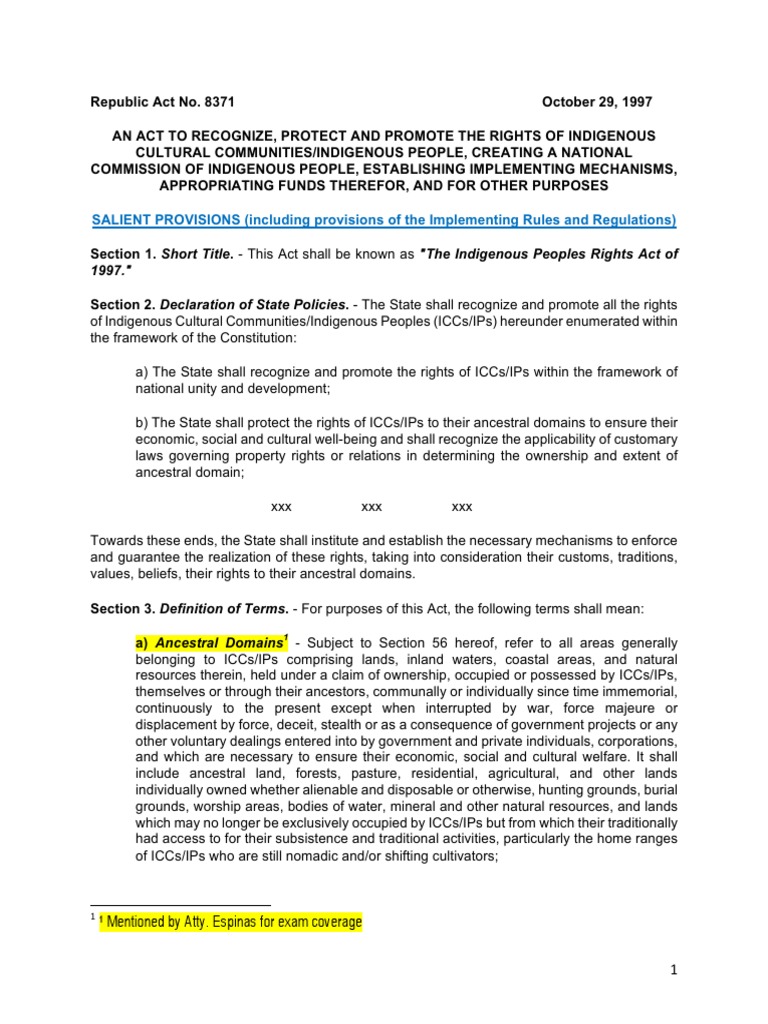 Indigenous Peoples Rights Act Summary | PDF | Ownership | Indigenous ...