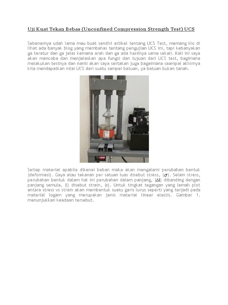 Uji Kuat Tekan Bebas (Unconfined Compression Strength Test) UCS