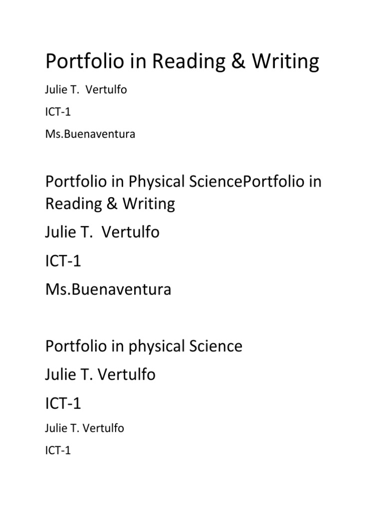 Portfolio in Reading & Writing | PDF | Language Arts & Discipline ...