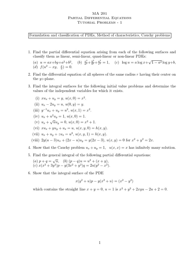Tutorialsheet 01 PDF | PDF | Partial Differential Equation ...