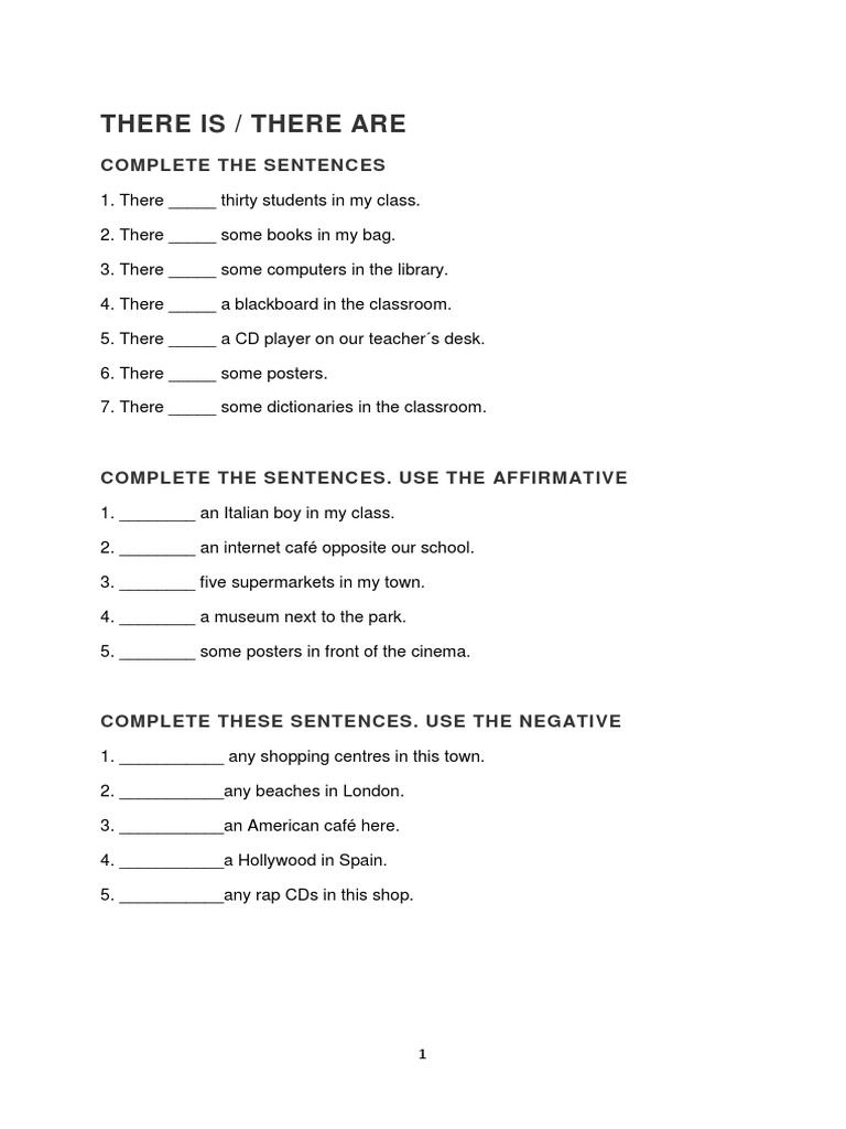There Is / There Are: Complete The Sentences | PDF | Classroom | Leisure