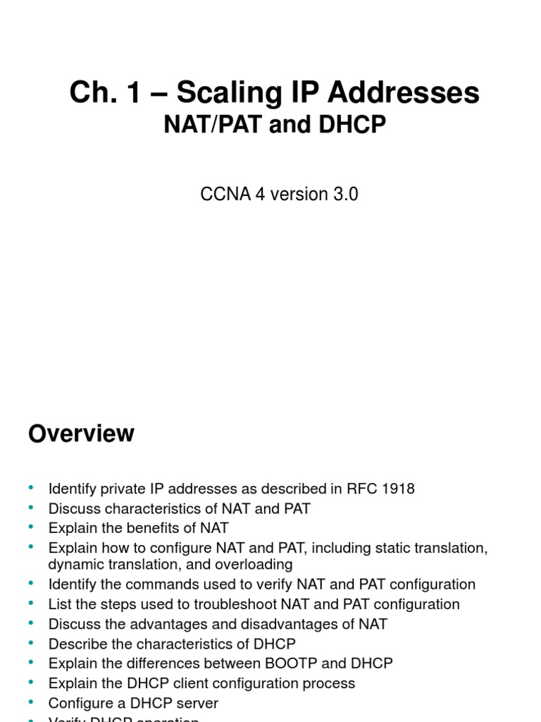 Scaling IP Addresses: Nat/Pat and DHCP | PDF | Ip Address | Telecommunications Standards
