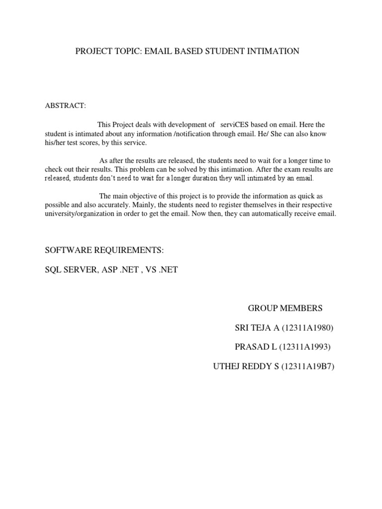 Project Topic: Email Based Student Intimation | PDF