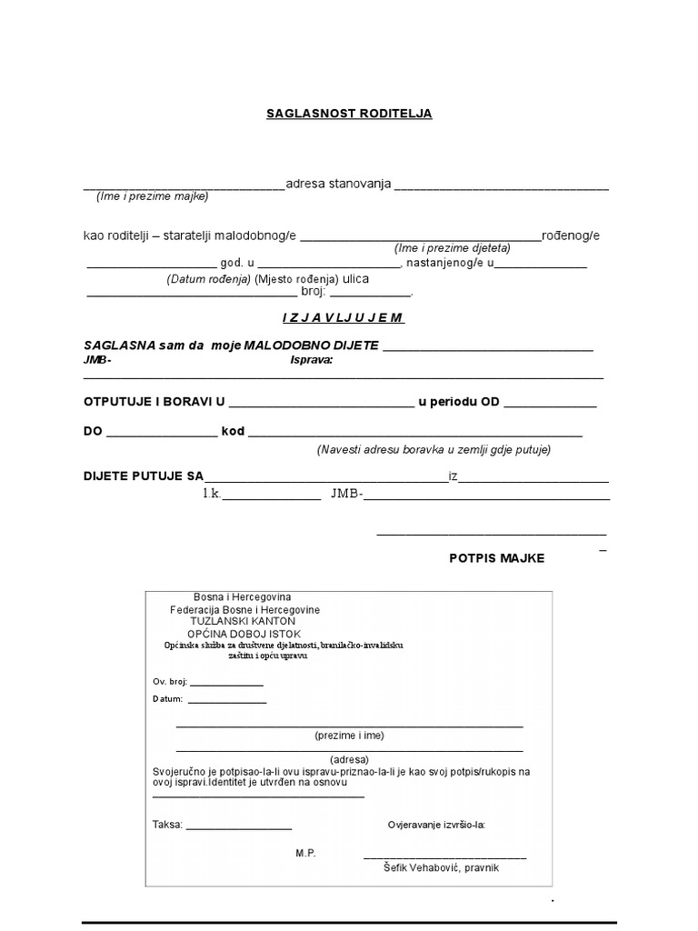14 - Saglasnost Roditelja | PDF