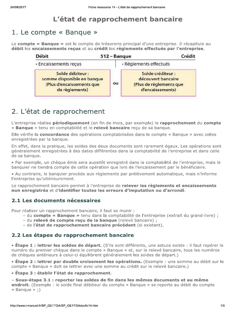 Fiche Ressource 14 - L'État de Rapprochement Bancaire | PDF