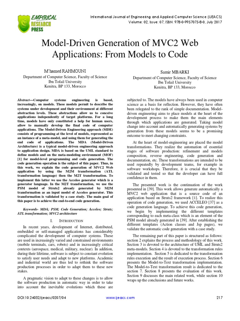 Model Driven Generation of MVC2 Web Applications From Models To Code ...