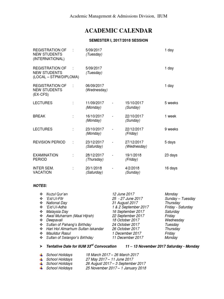 Academic Calendar 2017 - 2018 | PDF | Academic Term | Holidays