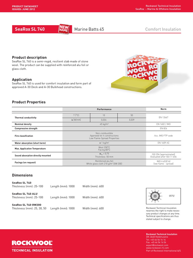 SeaRox SL 740 Marine Insulation Datasheet | PDF | Thermal Insulation ...