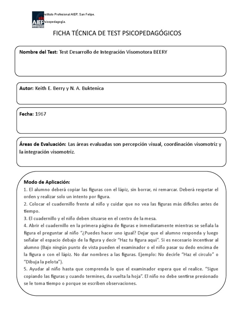 Ficha Test Beery | PDF | Lápiz | Cognición