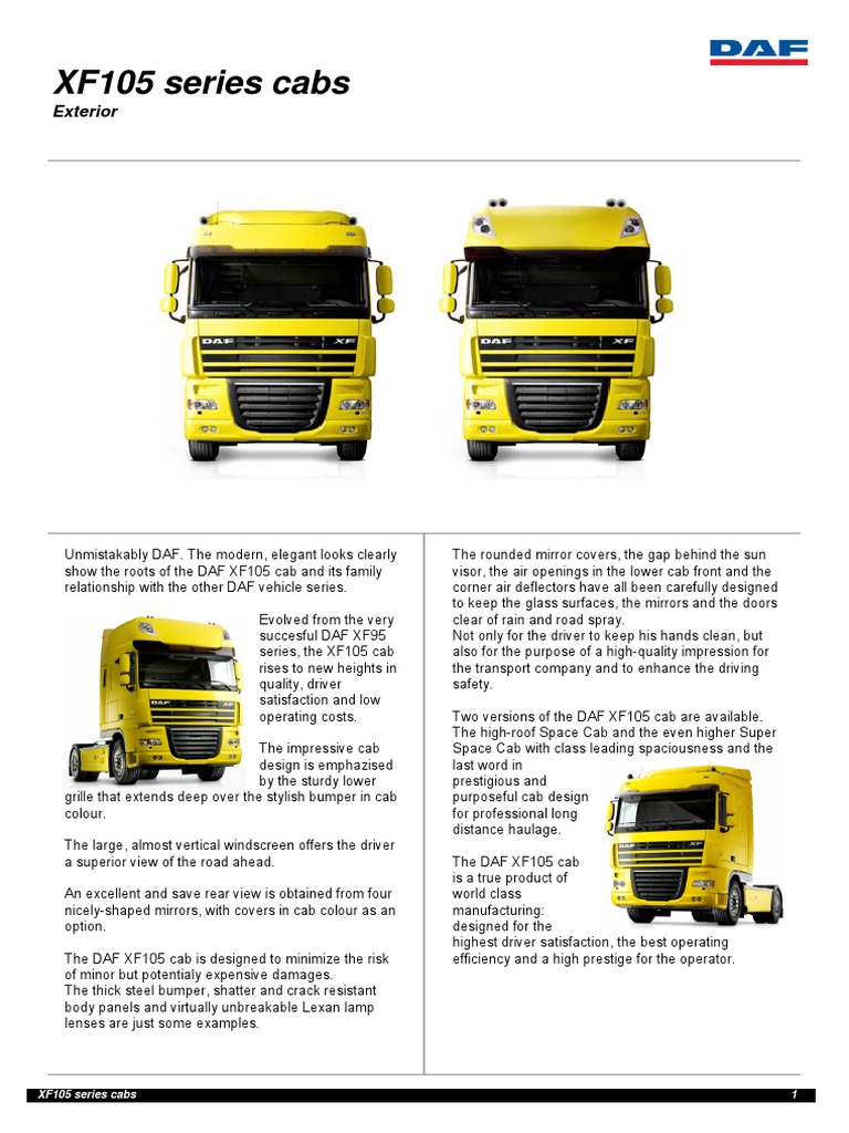 DAF XF105 Cab Overview and Features | PDF | Truck | Transport