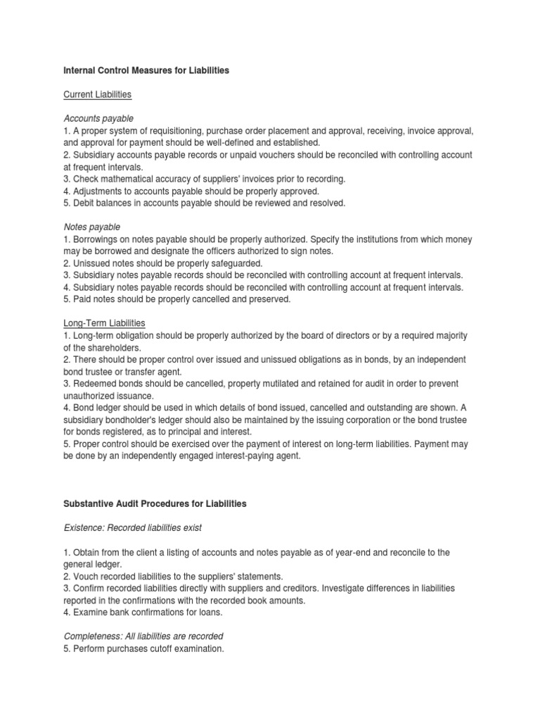 Internal Control Measures For Liabilities | PDF | Accounts Payable ...