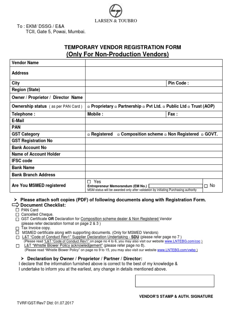 Temporary Vendor Registration Form GST Coc WBP | PDF | Whistleblower ...