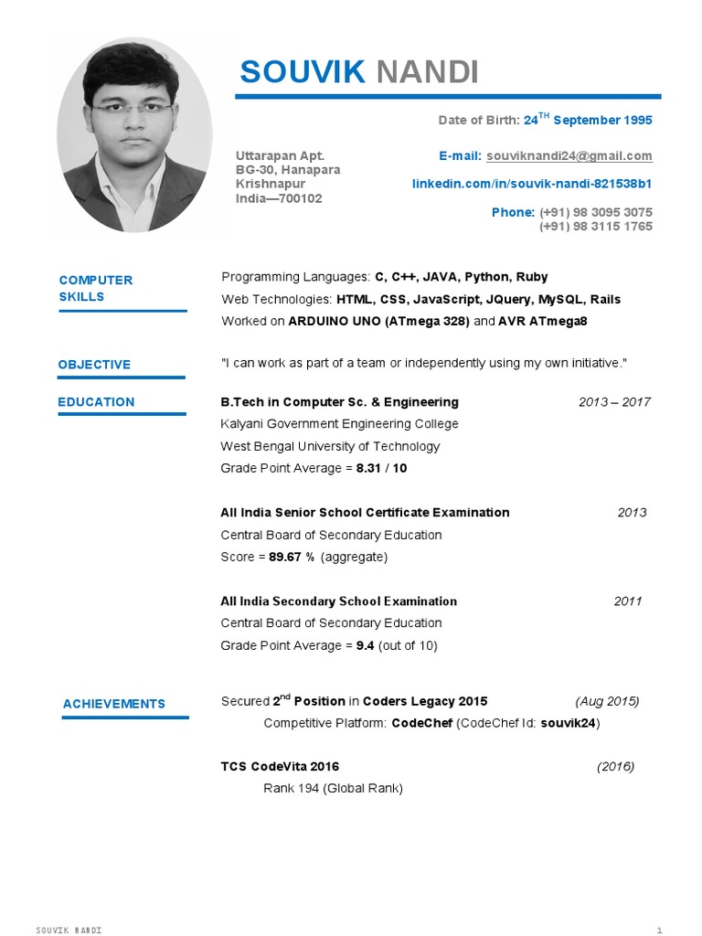 Resume (Souvik Nandi) | PDF | Educational Technology | Java Script