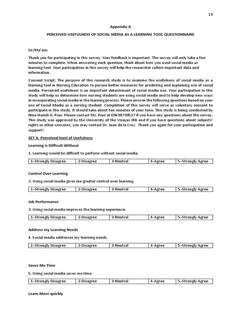Social Media Questionnaire Instrument | PDF | Social Media | Popular ...