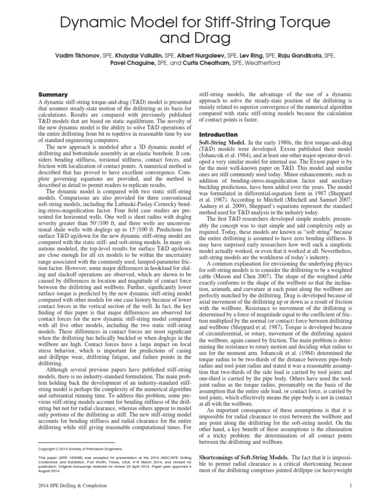 Dynamic Model For Stiff String Torque and Drag | PDF | Buckling | Finite Element Method