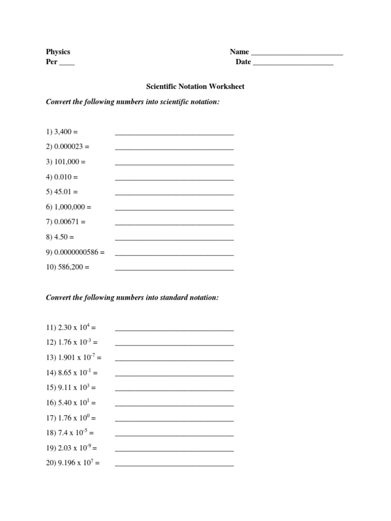 Scientific Notation Practice Worksheet | PDF | Notation | Teaching ...