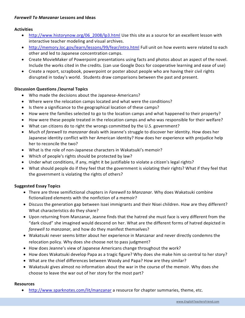 Farewell To Manzanar Material | PDF | Internment Of Japanese Americans