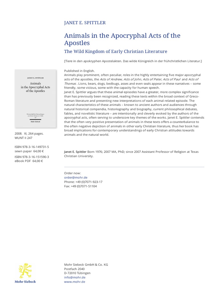 Animals in The Apocryphal Acts of The Apostles | PDF | Acts Of The ...