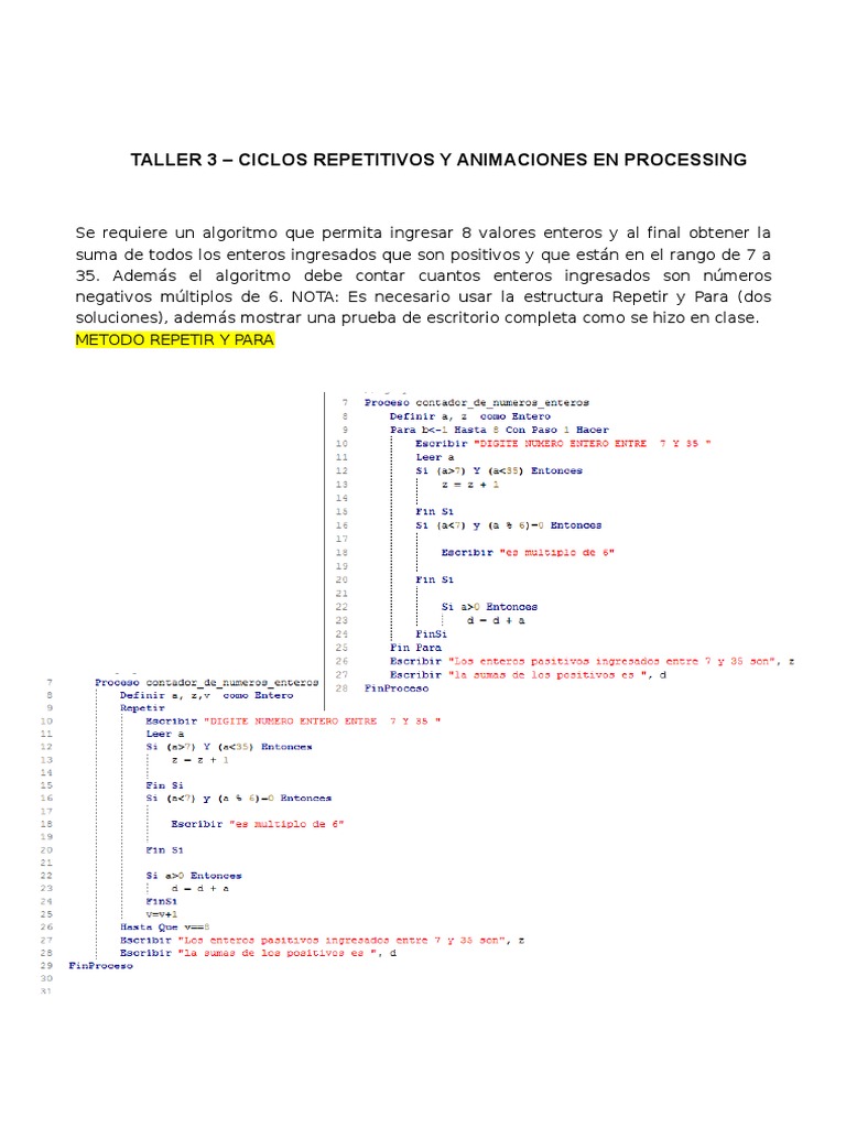 Ciclos Repetitivos y Animaciones en Processing | PDF | Algoritmos | Entero
