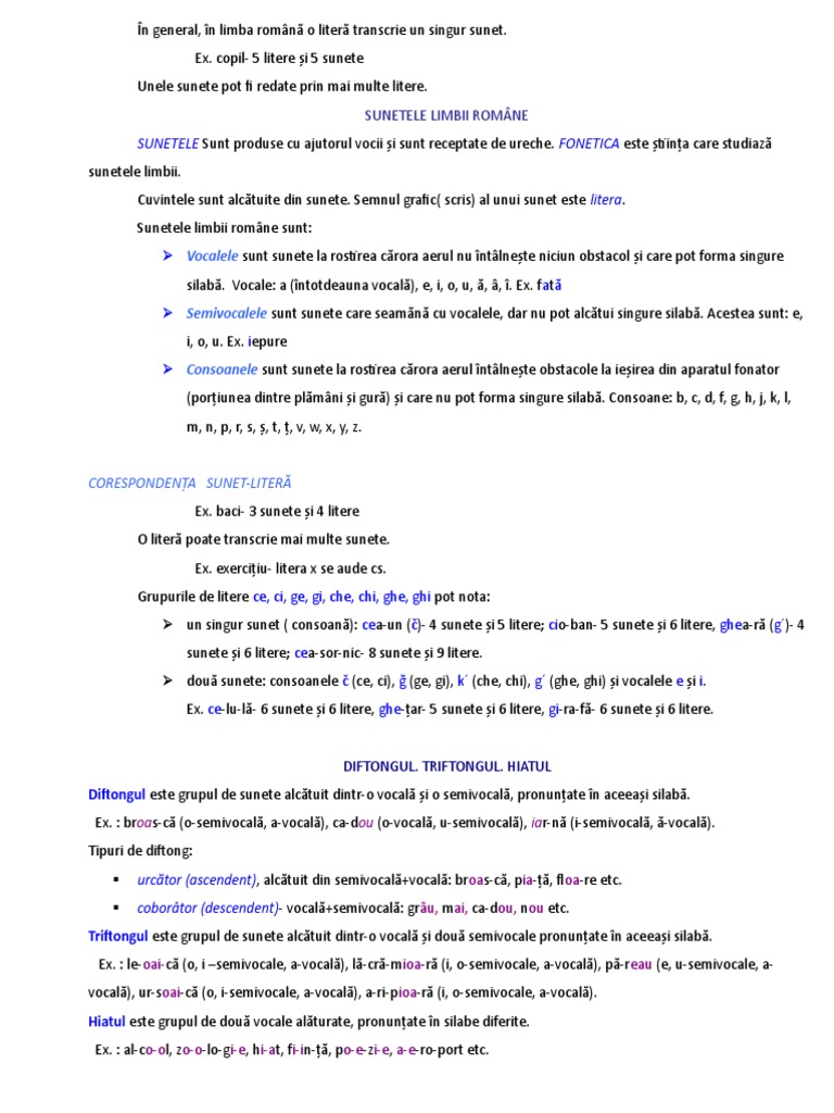 Sunetele Limbii Romane - Grupuri de Sunete