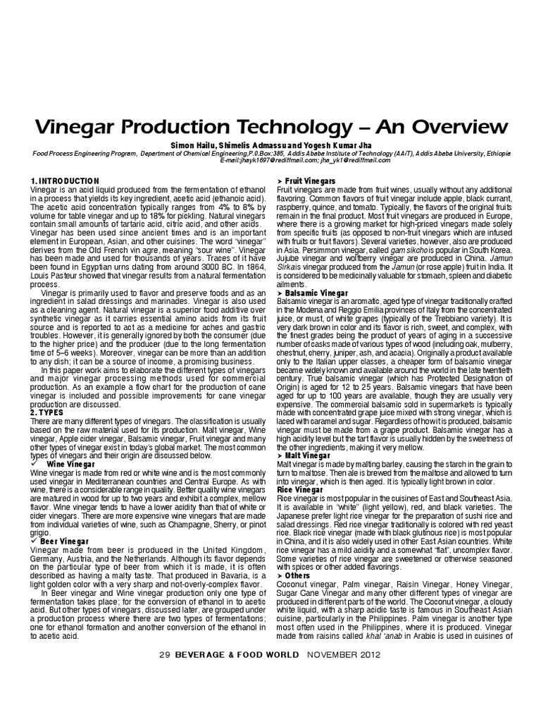 Overview of Vinegar Production Methods | PDF | Vinegar | Acetic Acid