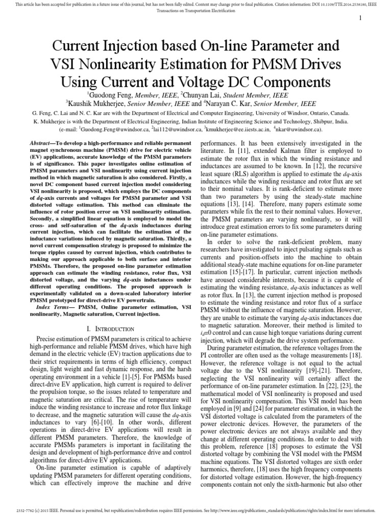 Current Injection-Based Online Parameter and VSI Nonlinearity Estimation For PMSM Drives Using ...