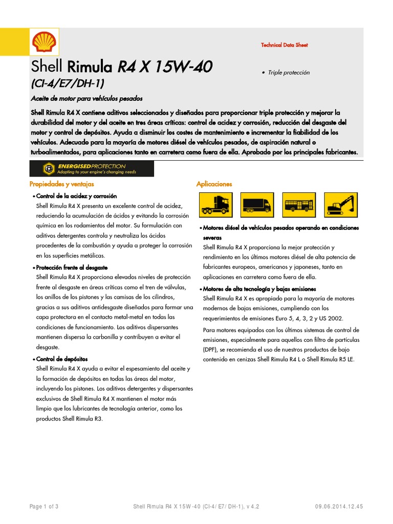 Shell Rimula R4 X 15W-40 | PDF | Science | Ingeniería