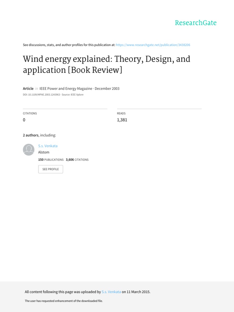 Wind Energy Explained Theory Design and Applicatio | PDF | Wind Power ...