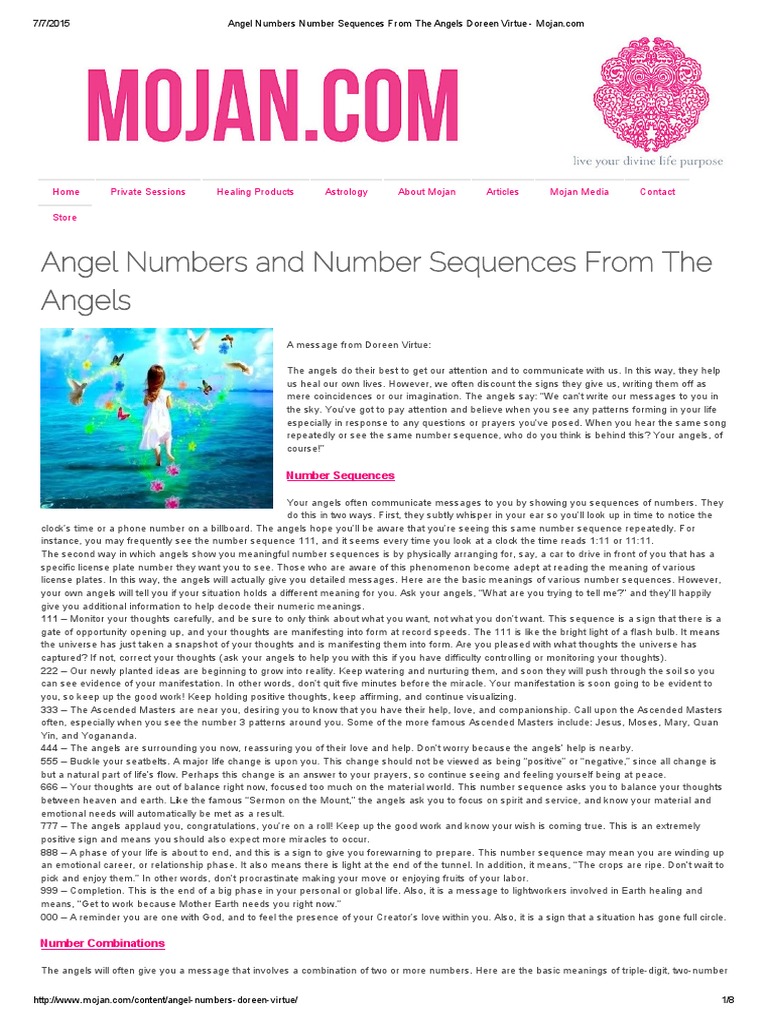 Angel Numbers Number Sequences From The Angels Doreen Virtue - Mojan ...