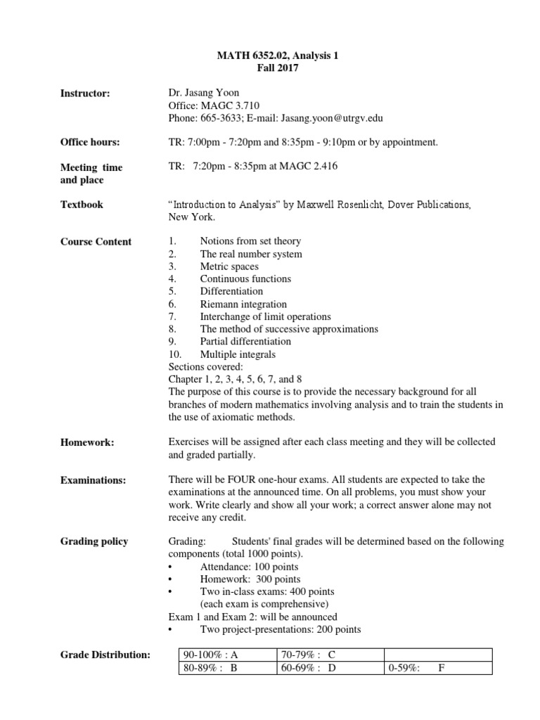 Analysis I - Syllabus | Download Free PDF | Academic Dishonesty ...