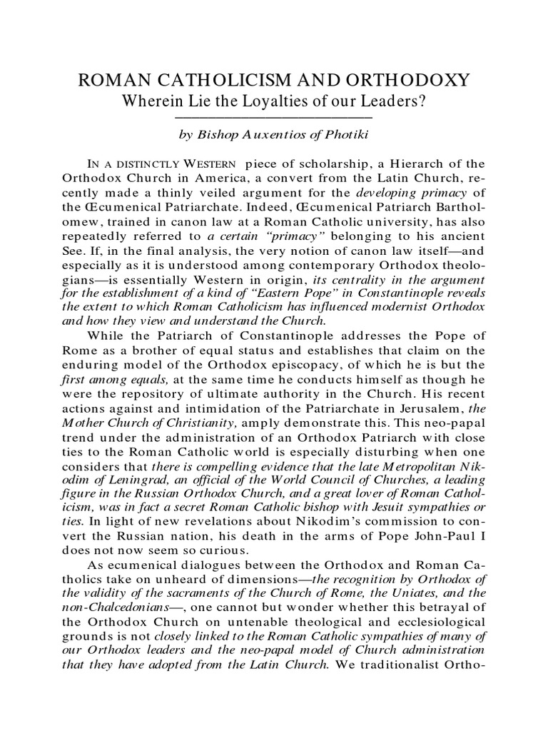 Roman Catholicism and Orthodoxy | PDF | Eastern Orthodox Church ...