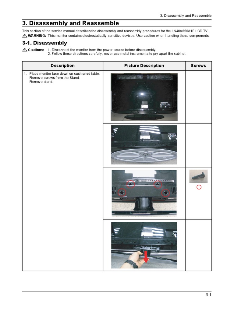 Disassembly & Reassembly LE37A656A1F LE37A656A1FXXC | PDF | Computer Monitor | Electronic ...