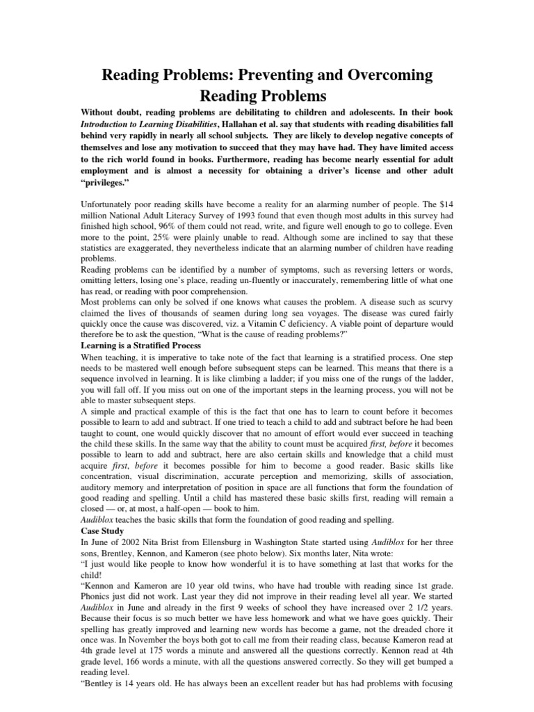 Reading Problems | PDF | Reading (Process) | Reading Comprehension
