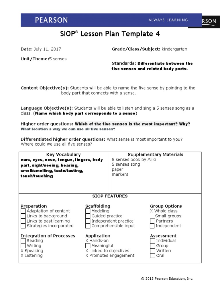 5 Senses Lesson | PDF | Taste | Lesson Plan
