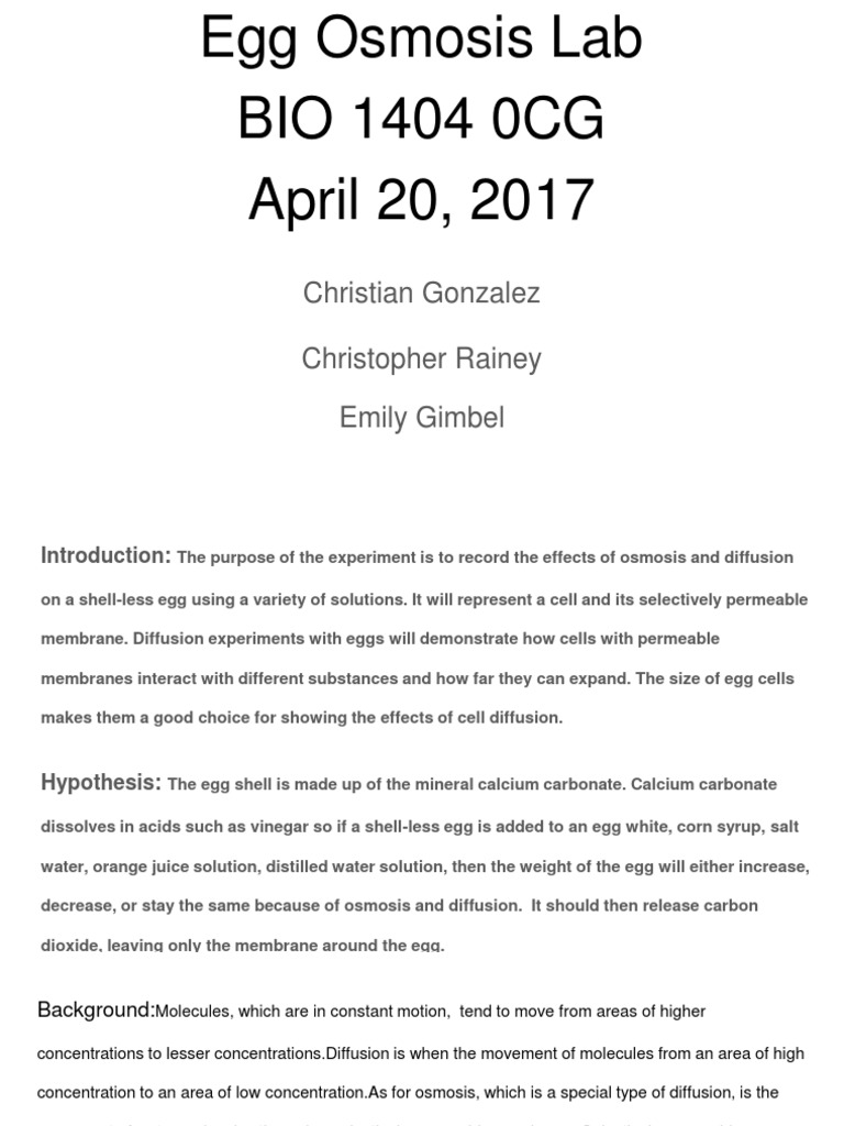Egg Osmosis Lab | PDF | Osmosis | Cell Membrane