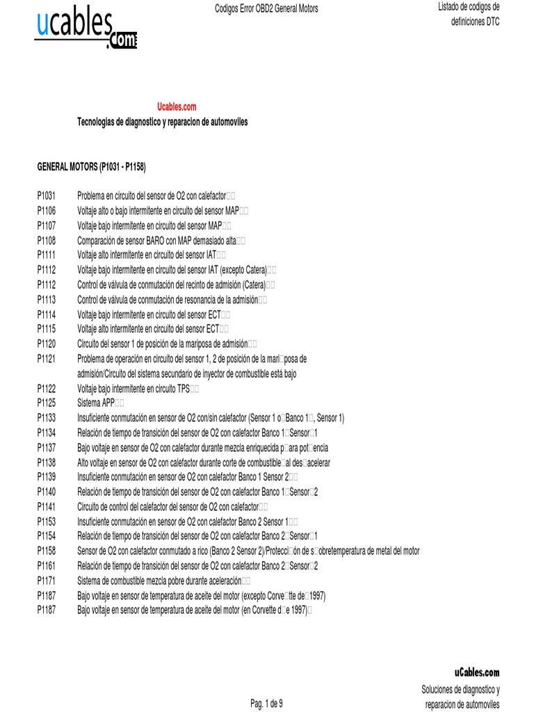 OBD2 General Motors Codigos Error DTC PDF | PDF | Transmisión (Mecánica ...