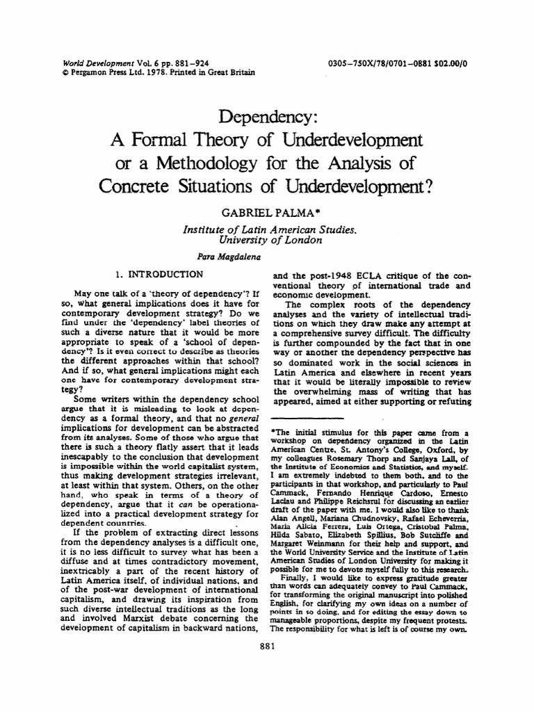 Gabriel Palma - World Development Dependency 1978 | PDF | Capitalism | Marxism