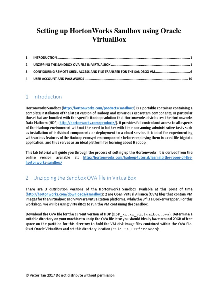 Hortonworks Sandbox Setup | PDF | Superuser | Secure Shell