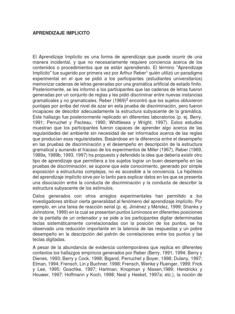 Aprendizaje Implicito y Explicito | PDF | Memoria | Aprendizaje