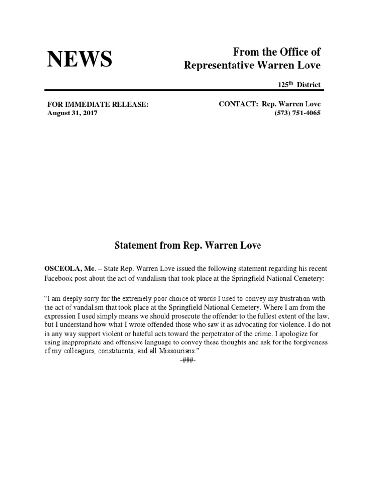 Warren Love Statement | PDF | Criminology | Criminal Law