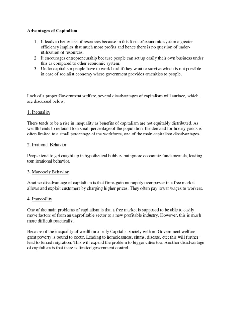 The Pros and Cons of Capitalism: An Analysis of the Advantages and ...