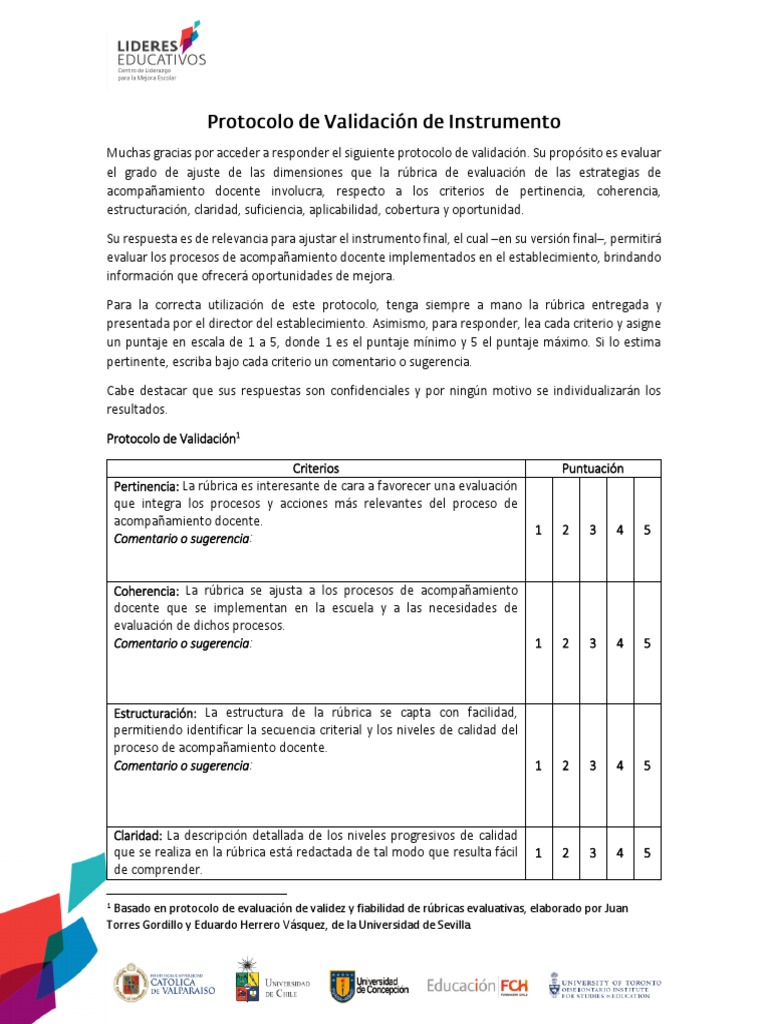 Protocolo de Validación de Instrumento | PDF | Protocolos de comunicaciones | Maestros