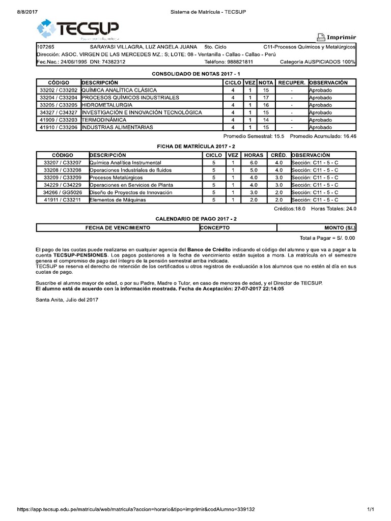 Sistema de Matrícula - TECSUP | PDF