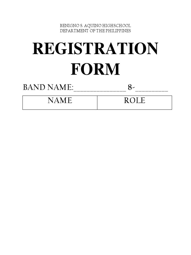 Registration Form: BAND NAME: - 8 - Name Role | PDF