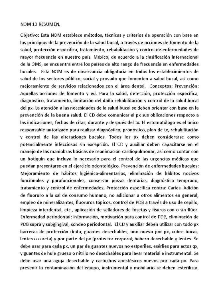 NOM 13 Resumen | PDF | Odontología | Especialidades Medicas