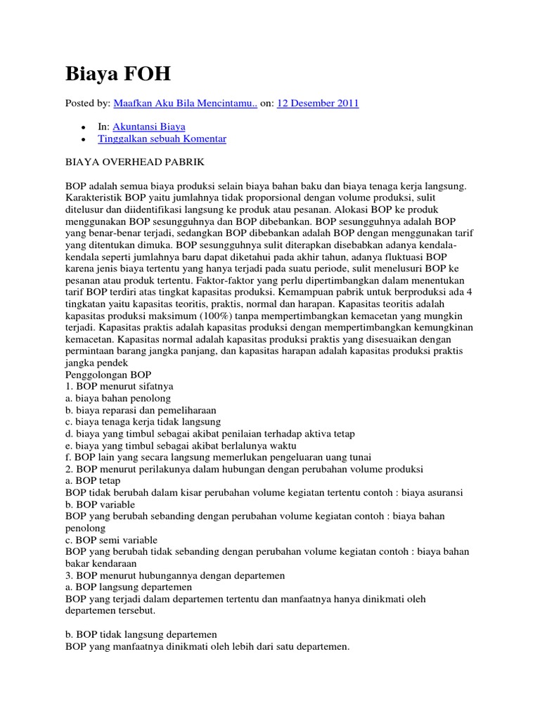 Biaya FOH | PDF