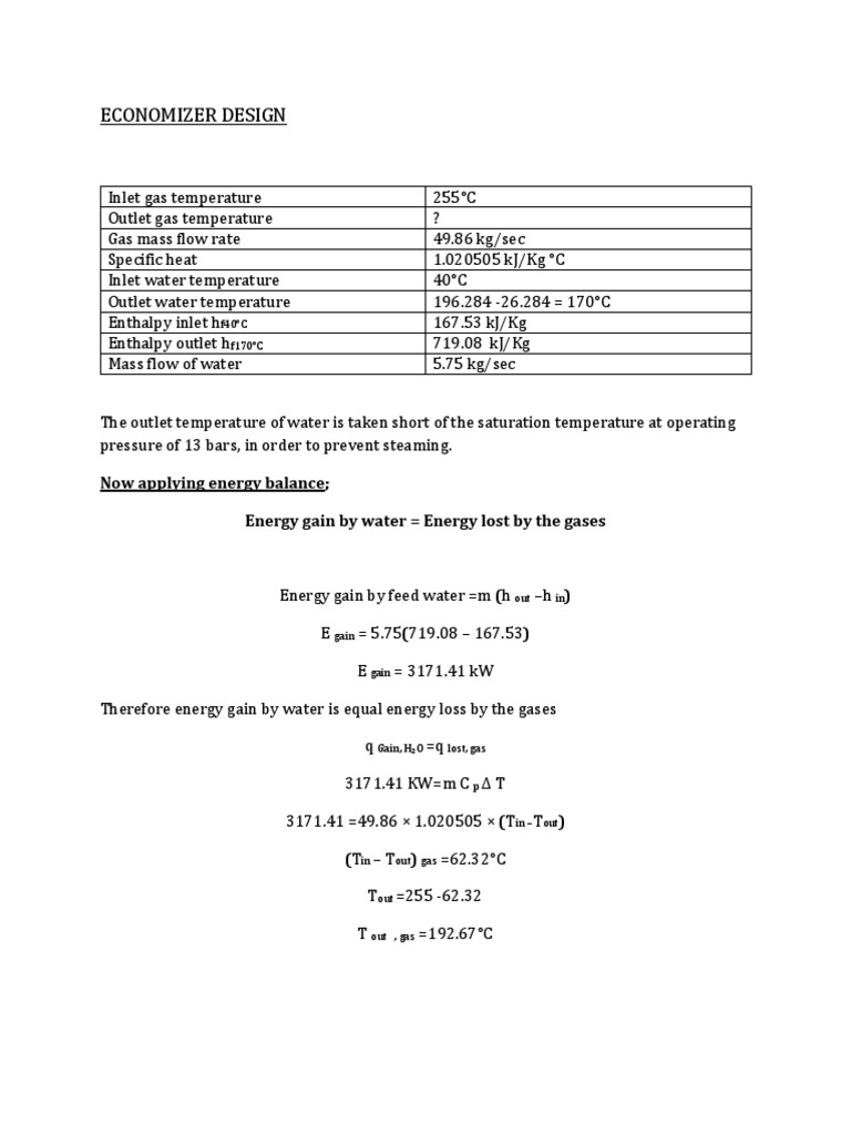 Economizer Design Calculations 1 | PDF | Enthalpy | Gases
