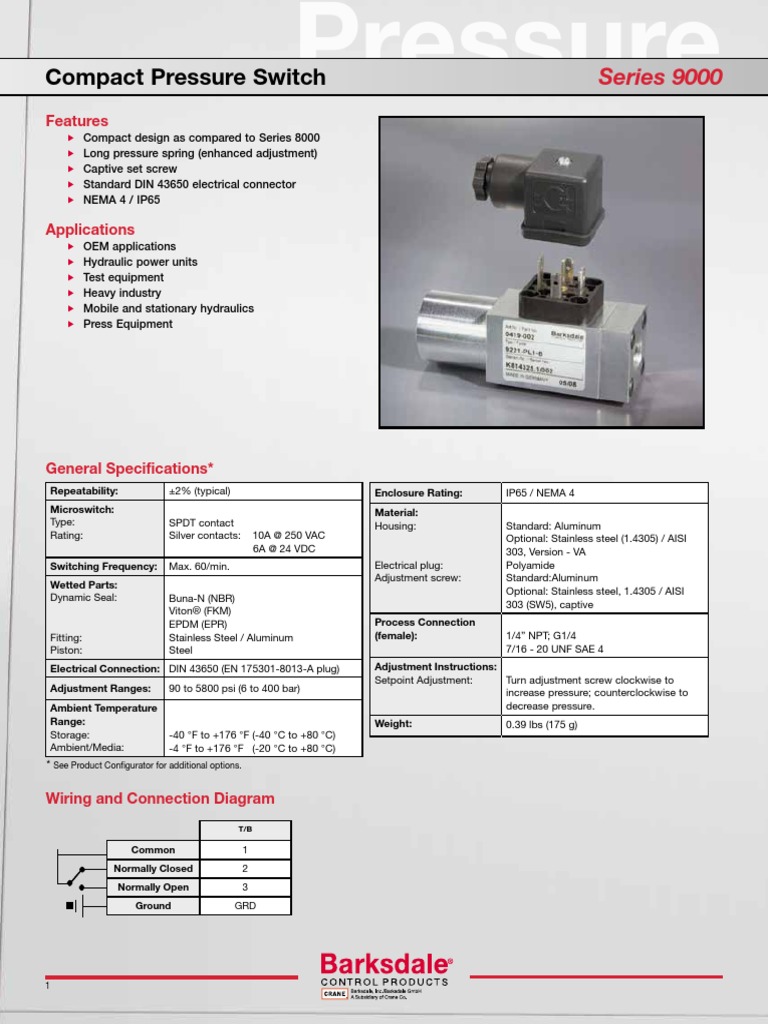 Compact Pressure Switch: Series 9000 | PDF | Electrical Connector | Switch