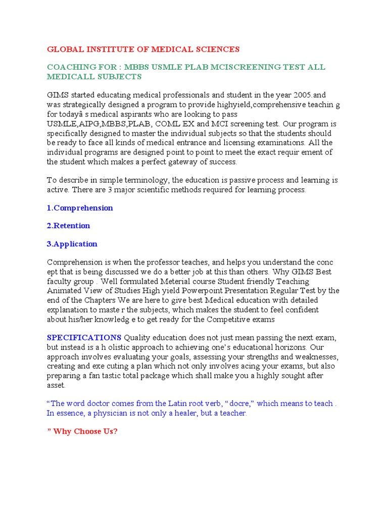 MCI Screening Test (Fmge) Institute | PDF | Test (Assessment) | United ...