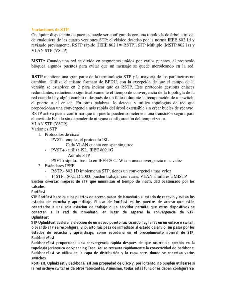Variaciones de STP | Protocolos de internet | Áreas de informática